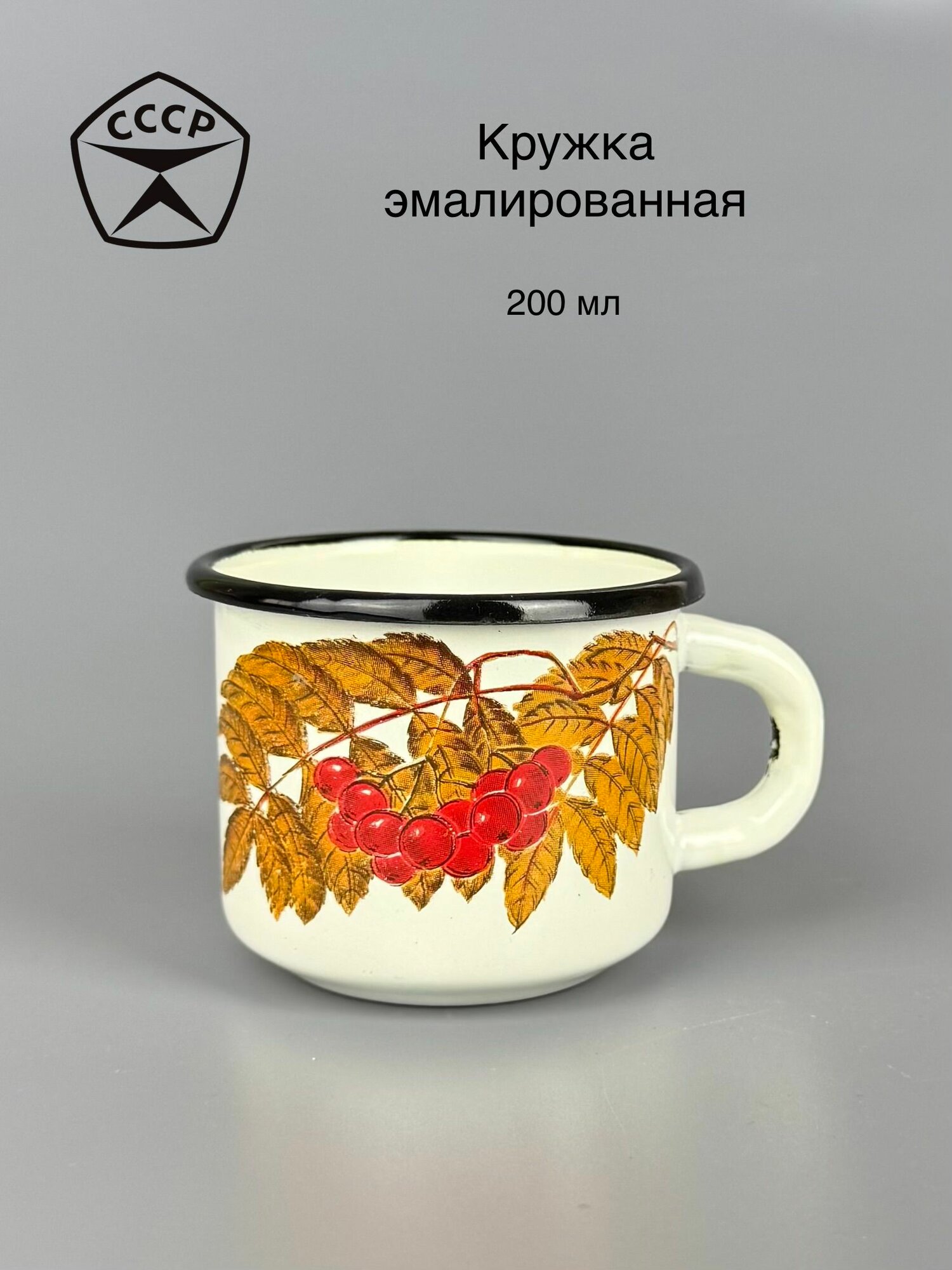Эмалированная советская кружка Рябина 0,2 л, СССР