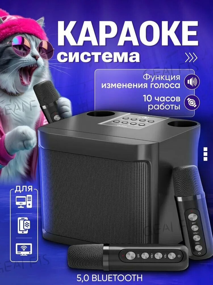 Караоке система, Колонка с микрофонами, Караоке система с двумя микрофонами с Bluetooth