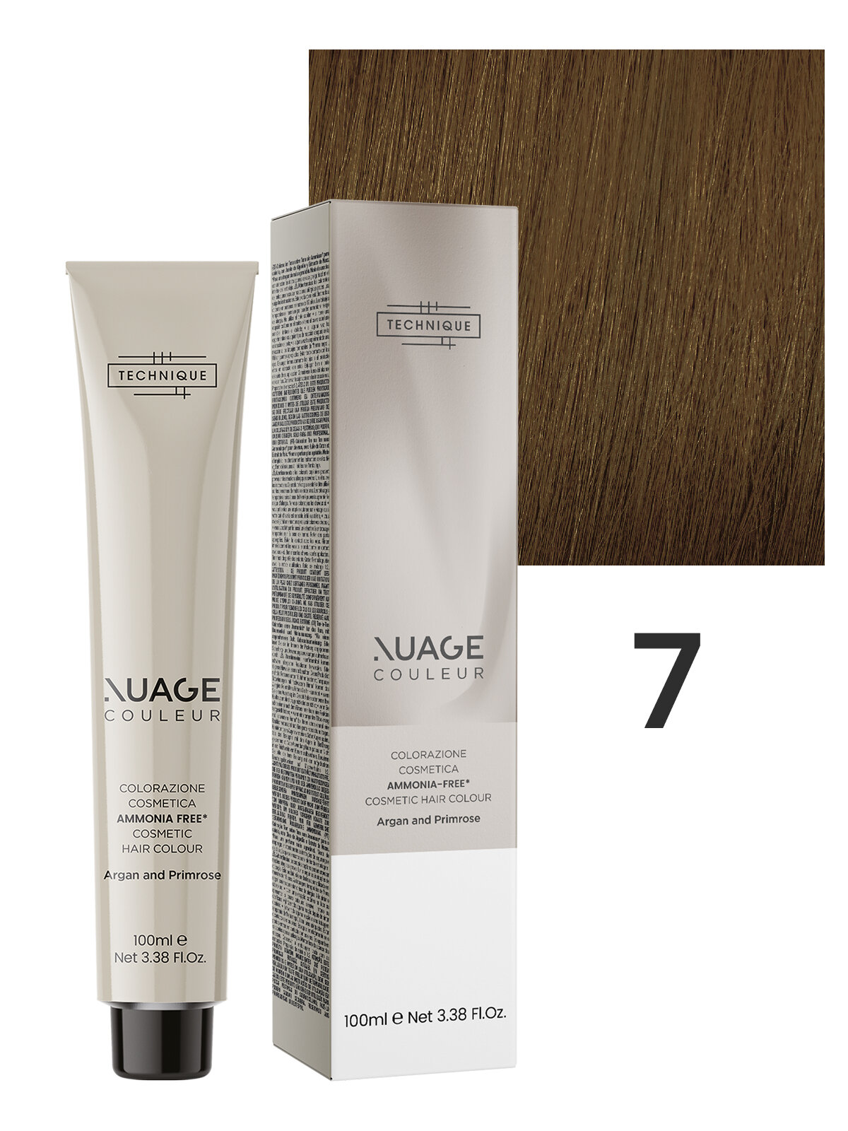 Крем - краска для волос профессиональная без аммиака Technique Nuage Ammonia Free Hair Color Cream 7 Русый, 100 мл