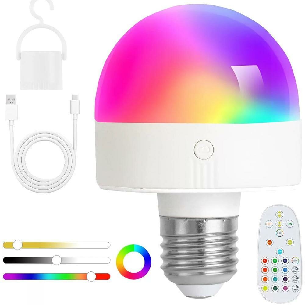 Лампа RGB E27 с цоколем E27, 3-цветная, с регулировкой яркости, USB-зарядкой, пультом дистанционного управления и таймером, съемная, магнитн