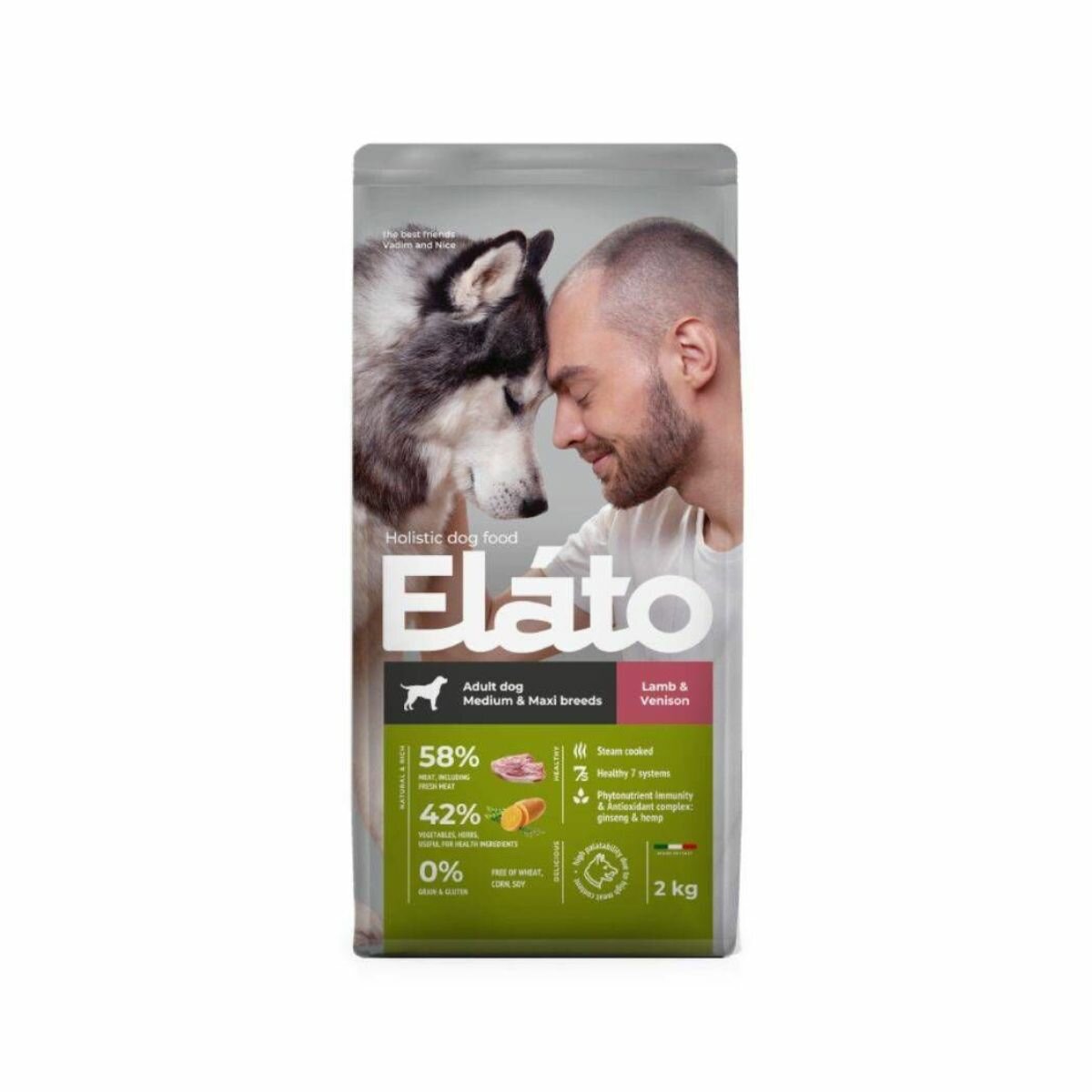 ELATO Holistic сухой корм для собак средних и крупных пород с Ягненком и Олениной 2кг