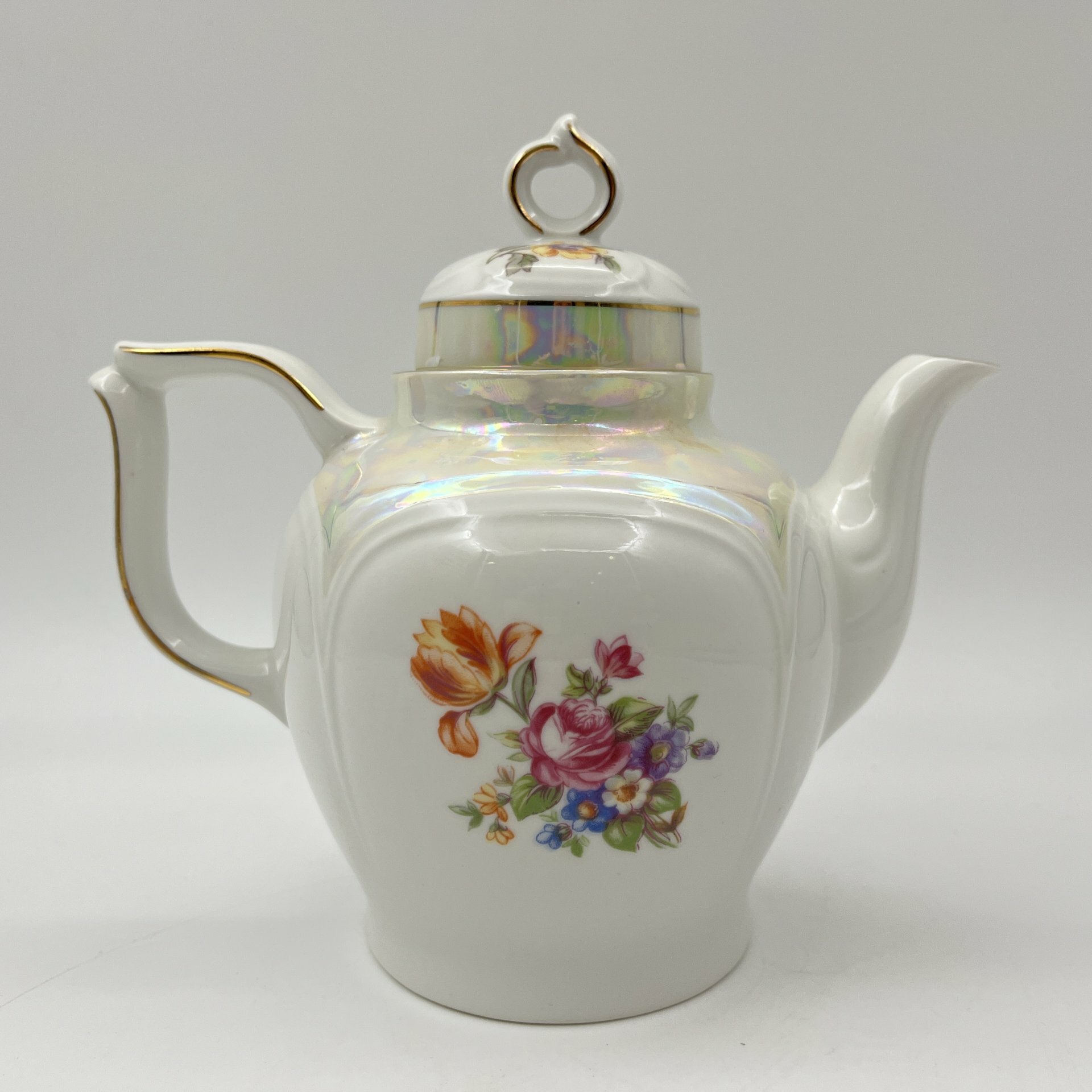 Чайник заварочный, украшенный цветочным декором, фарфор, деколь, люстр