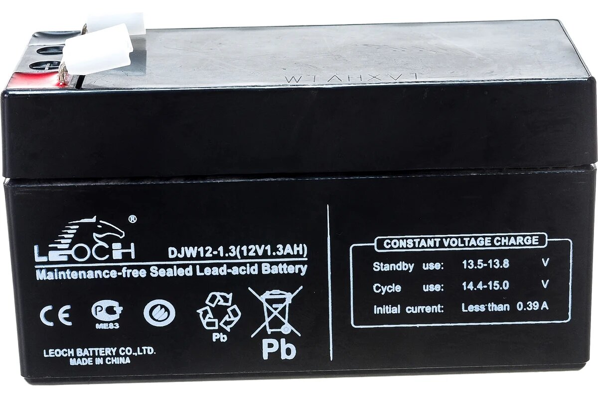 Аккумулятор Leoch DJW12‑1.3 12В 1.3 Ач AGM F1 (FASTON) ударпрочный ABS‑корпус, герметичный, без обслуживания, срок службы до 8 лет