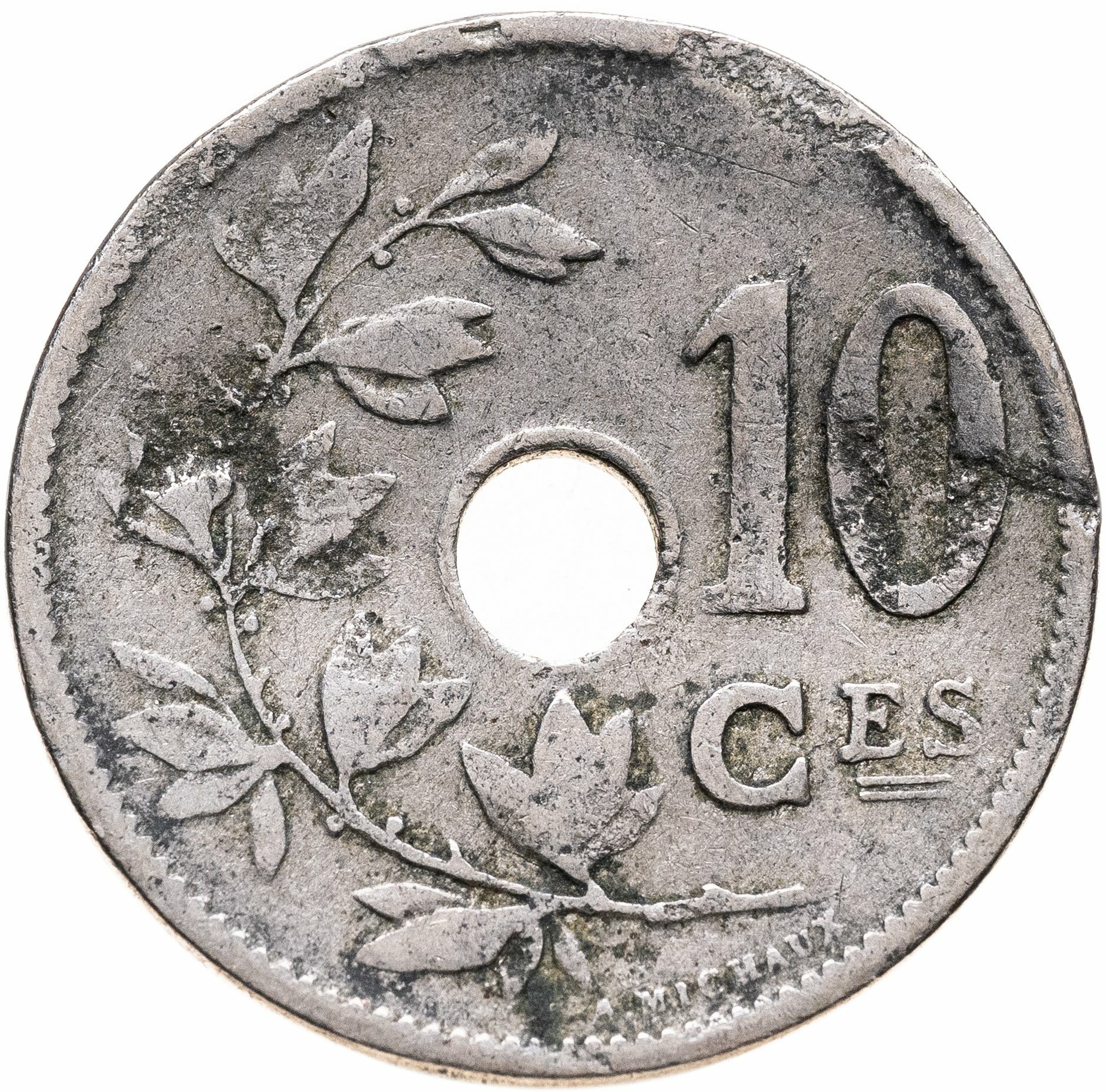 Бельгия 10 сантимов centimes 1903 Надпись на французском - 'BELGIQUE', Мельхиор медь-никель, в сохранности F