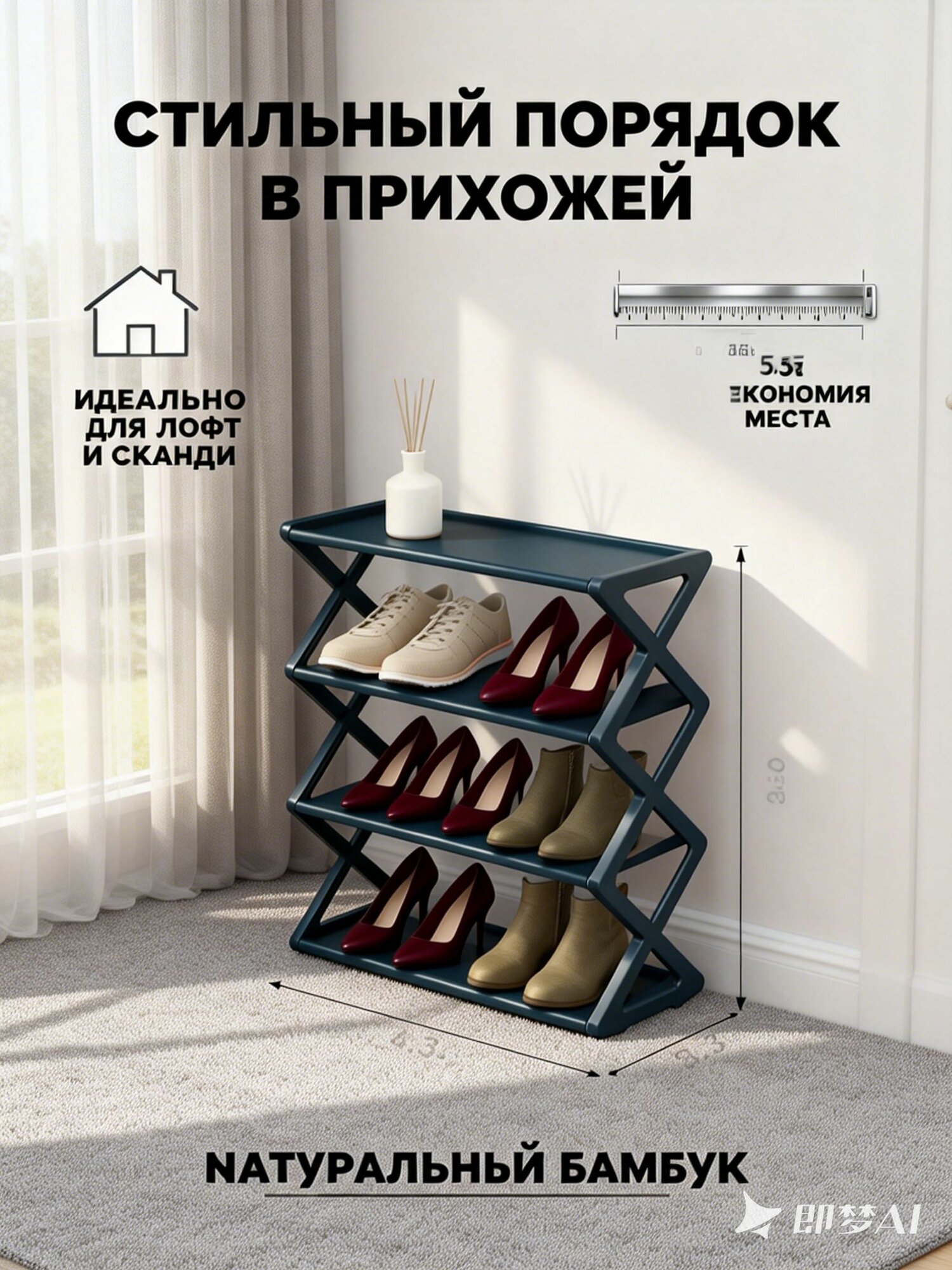 Складная этажерка для обуви на 5 полок — быстрая установка без сборки, для прихожей и коридора, 42×18.5×49.5 см