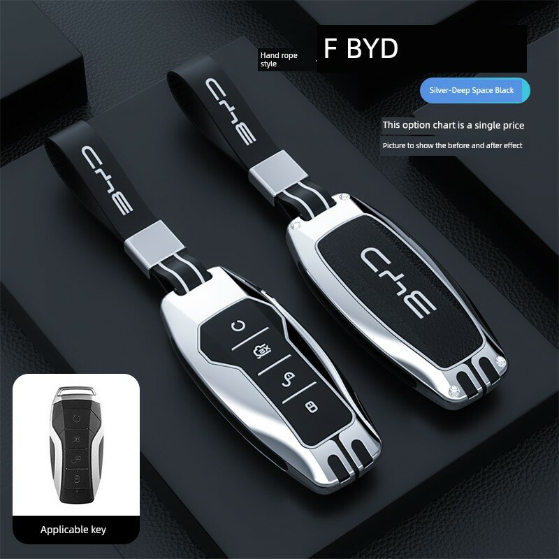 Смарт-браслет для ключа с 4 кнопками для BYD Qin Plus, Dolphin, e2, Tang, Han EV, блестящая серебристая оболочка и