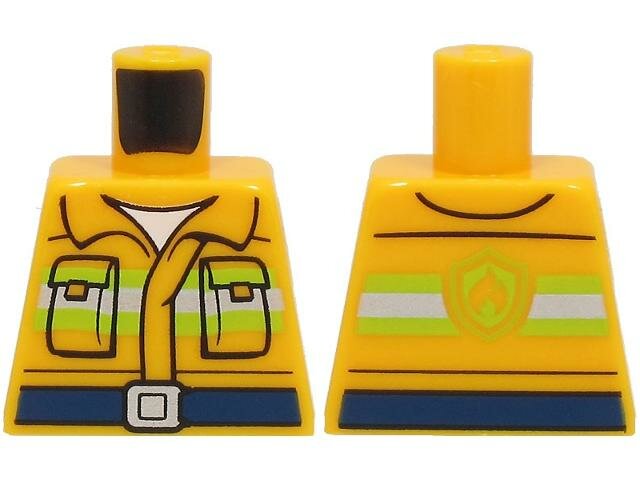 Деталь Lego 973pb3384 Torso Fire Reflective Stripes with Pockets, Dark Blue Belt, and Fire Logo on Back Pattern
