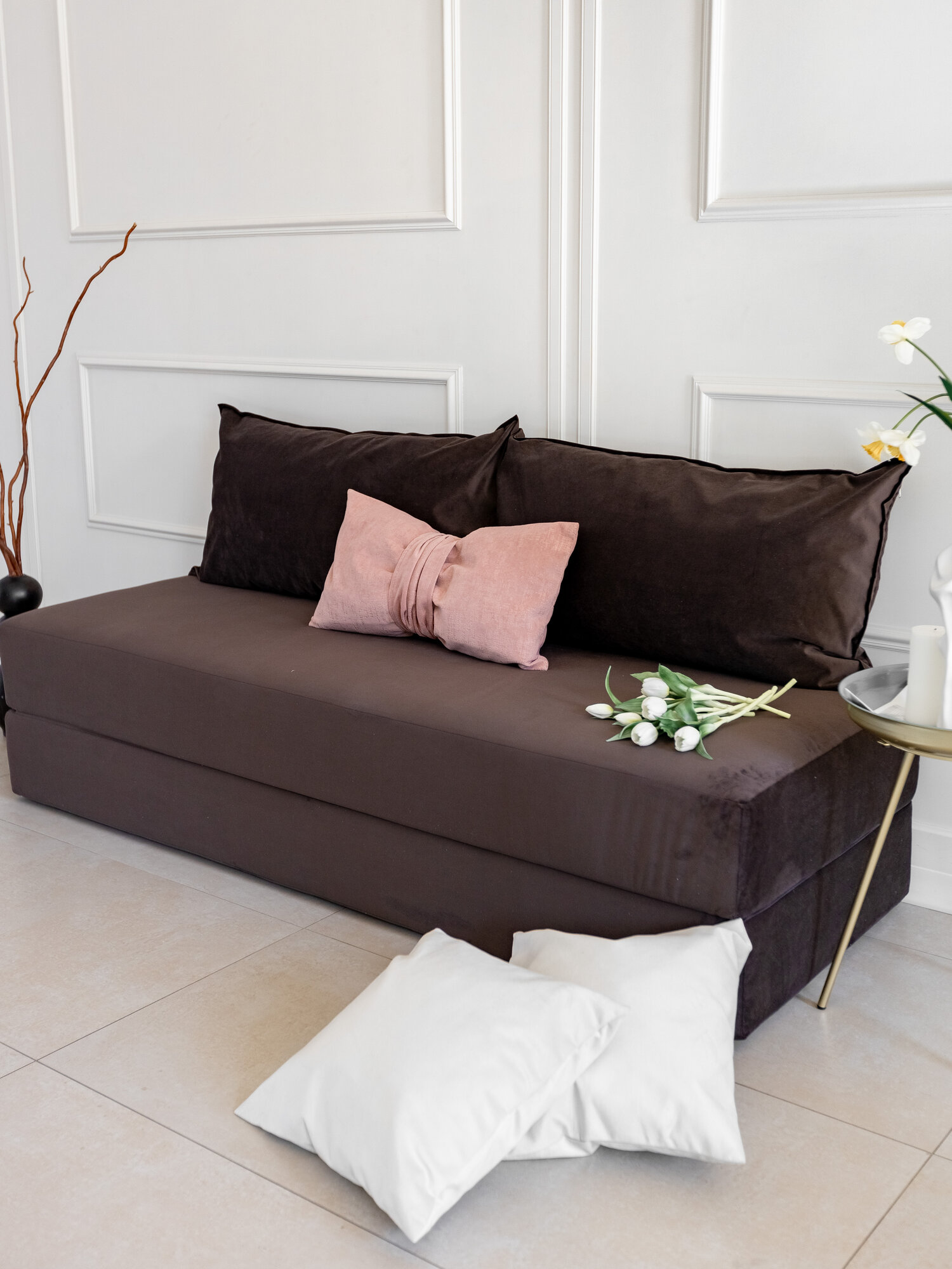 Диван-кровать Miella Mila, прямой, велюр, бескаркасный, со съемным чехлом