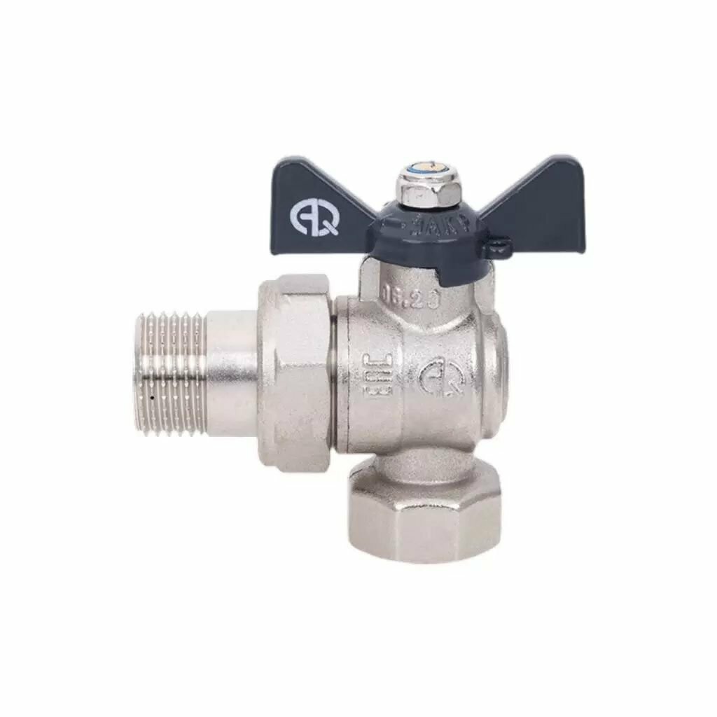 Кран для воды AquaLink 3/4" угловой с американкой, г-ш, ручка-бабочка, серебристый, надежная запорная арматура для дома