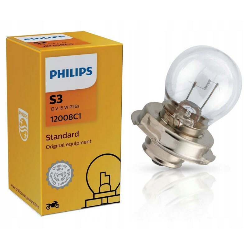 Лампа Philips 12008C1, для легковых автомобилей, галогенная, P26s, S3, 15 W