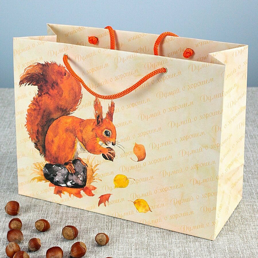 Подарочный пакет Думай о хорошем "Белка", 30см x 23см x 12см