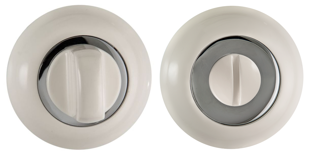 Завертка сантехническая/межкомнатная, накладная, круглая к ручкам PUERTO INBK AL 08, матовый супер белый/хром блестящий
