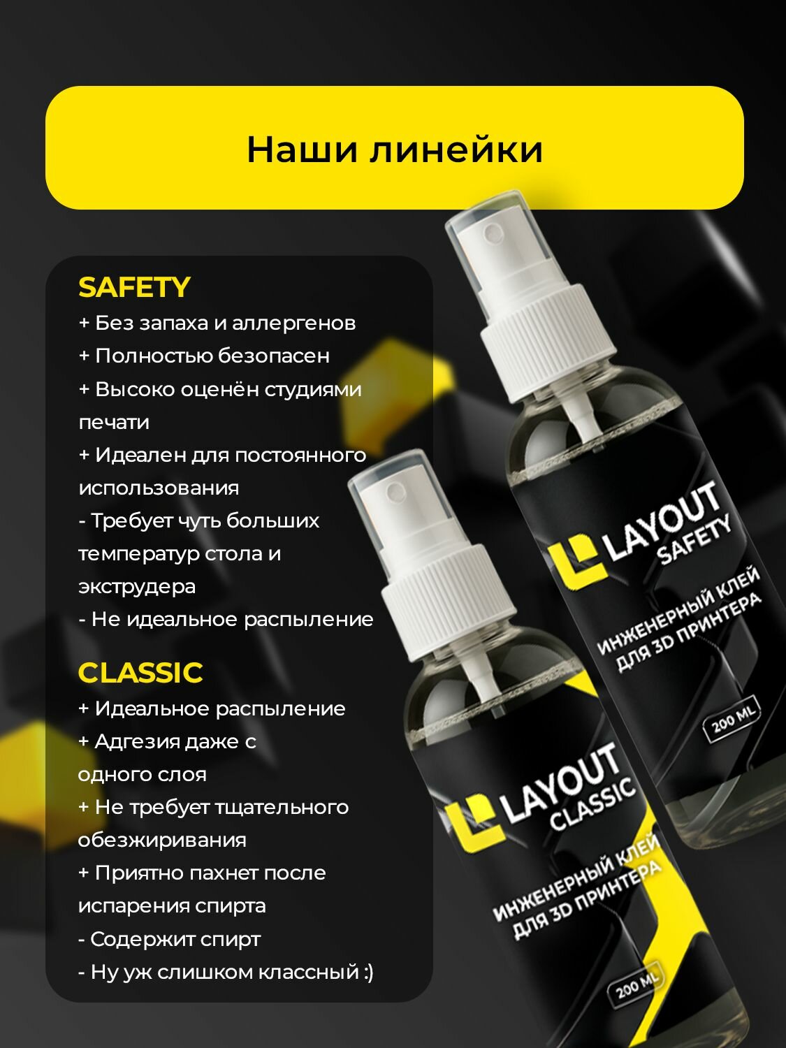 Клей для 3D печати LAYOUT CLASSIC 200 мл — фото 1