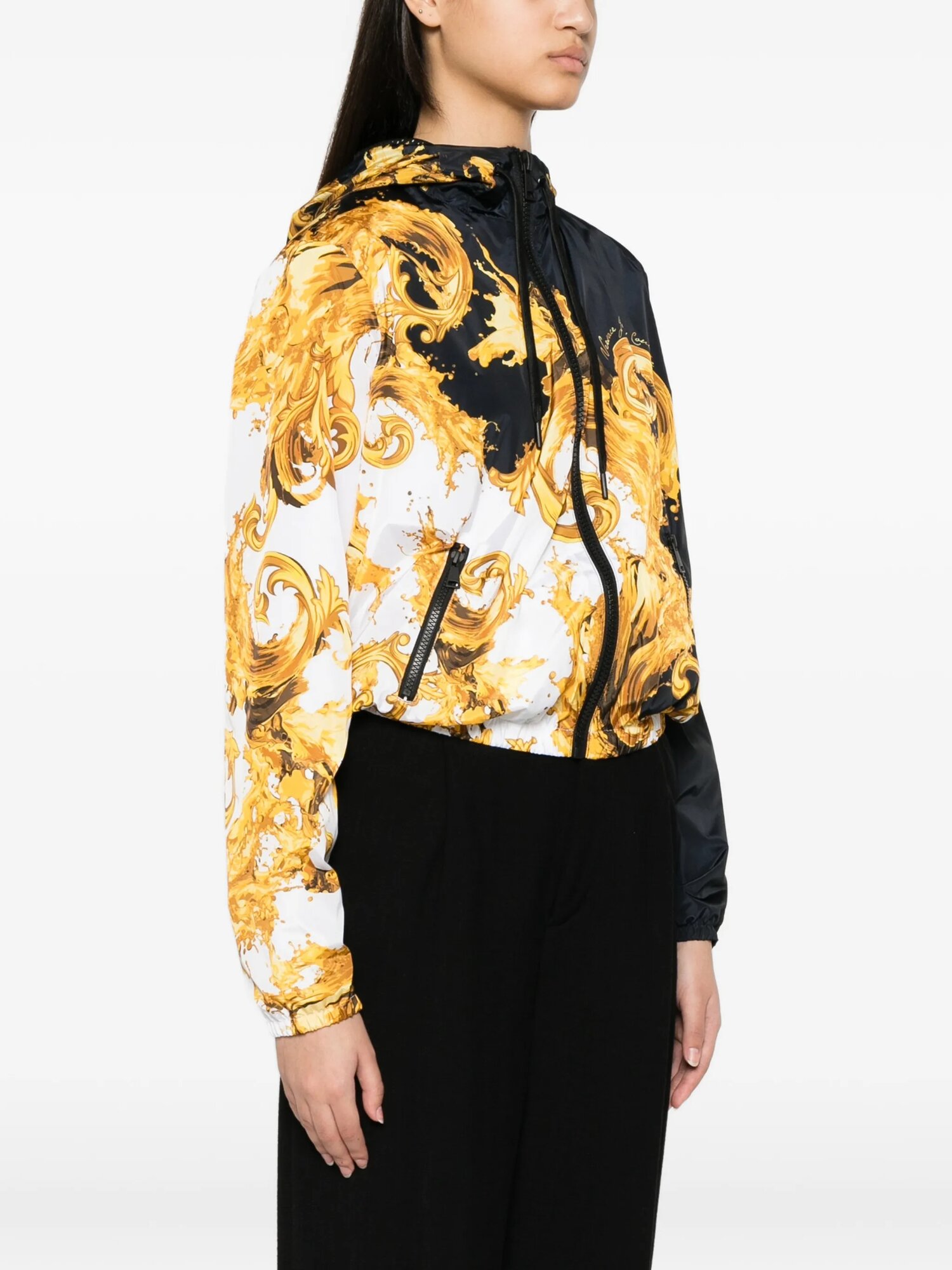 Куртка Versace Jeans Couture Baroque-print hooded jacket, размер 38, ochre yellow — фото 1
