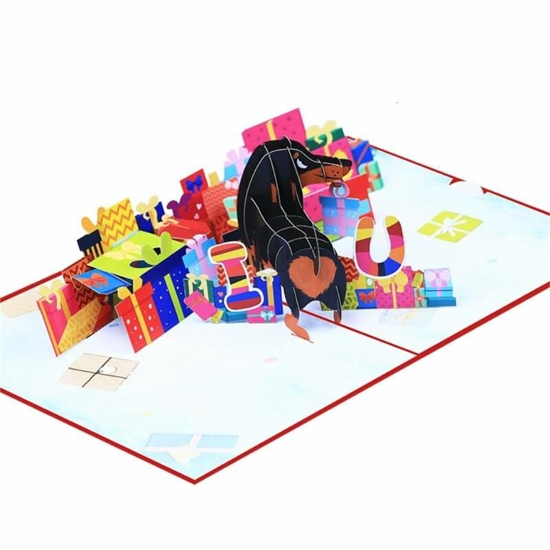 3D открытка "Такса" с надписью "I LOVE YOU"