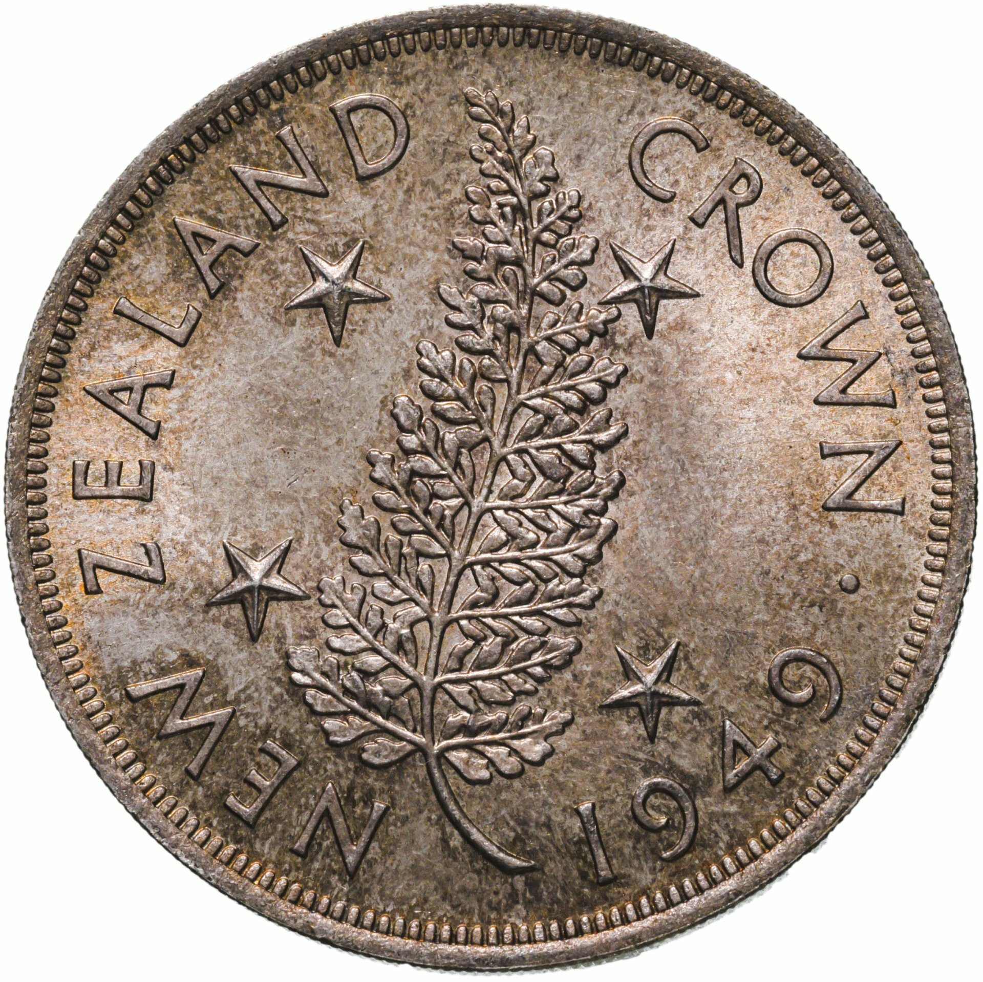 Новая Зеландия 1 крона crown 1949, Серебро 500, в сохранности AU-UNC