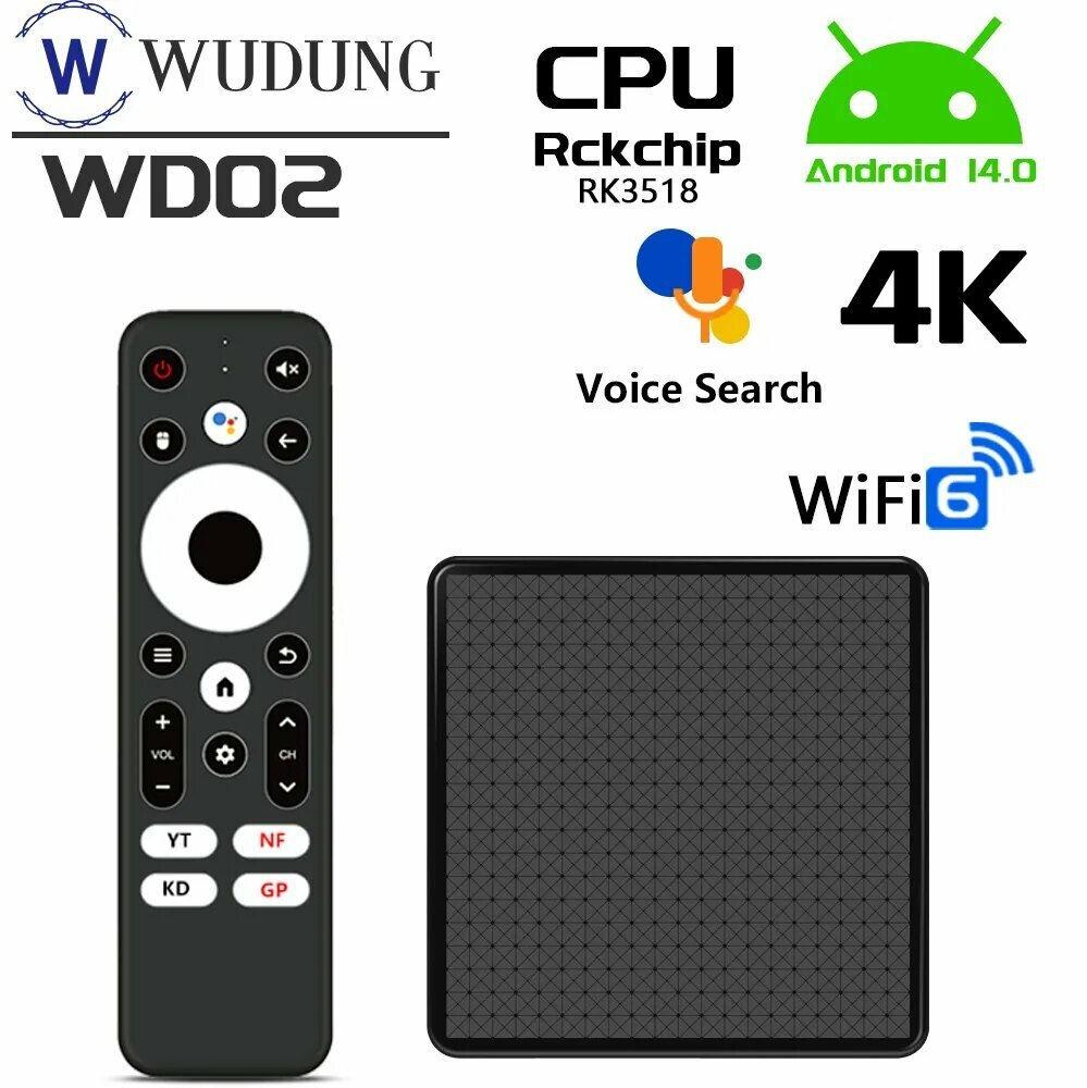 ТВ-приставка WUDUNG WD02 Rockchip RK3518 Android 14 WiFi 6 4K Ультра HD медиаплеер система караоке OK