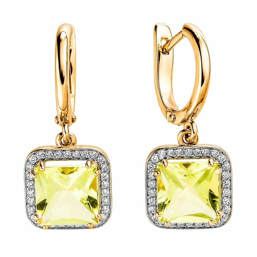 Серьги, красное золото, 585 проба, родирование, кварц, фианит