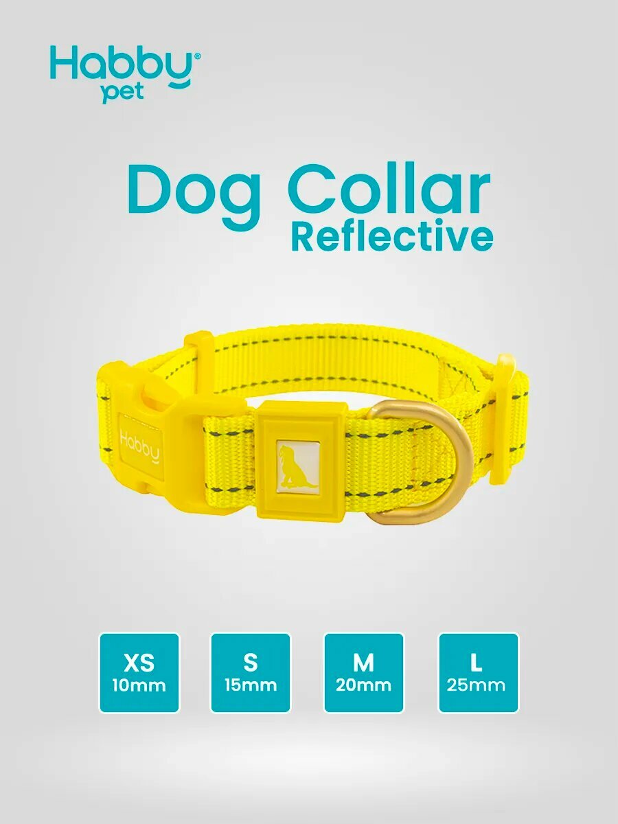 Ошейник Habby Pet Reflective, светоотражающий, для собак, желтый L
