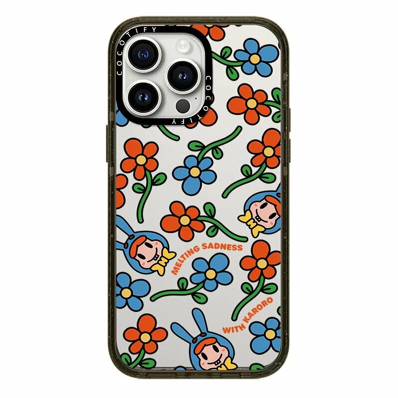 CASETI магнитный чехол для iPhone 17 - полный экран красной цветущей синей кролика, прозрачная черная рамка