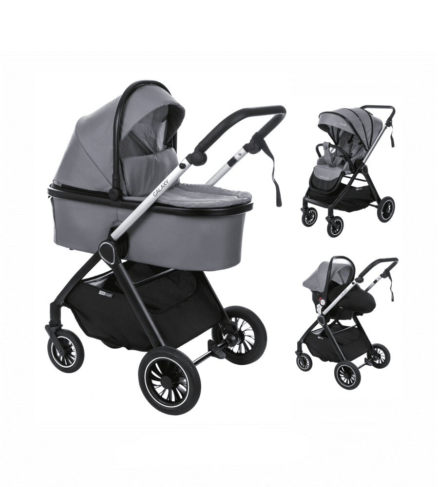 Коляска универсальная Sevillababy "Grey", 3 в 1, люлька, прогулочный блок, автокресло