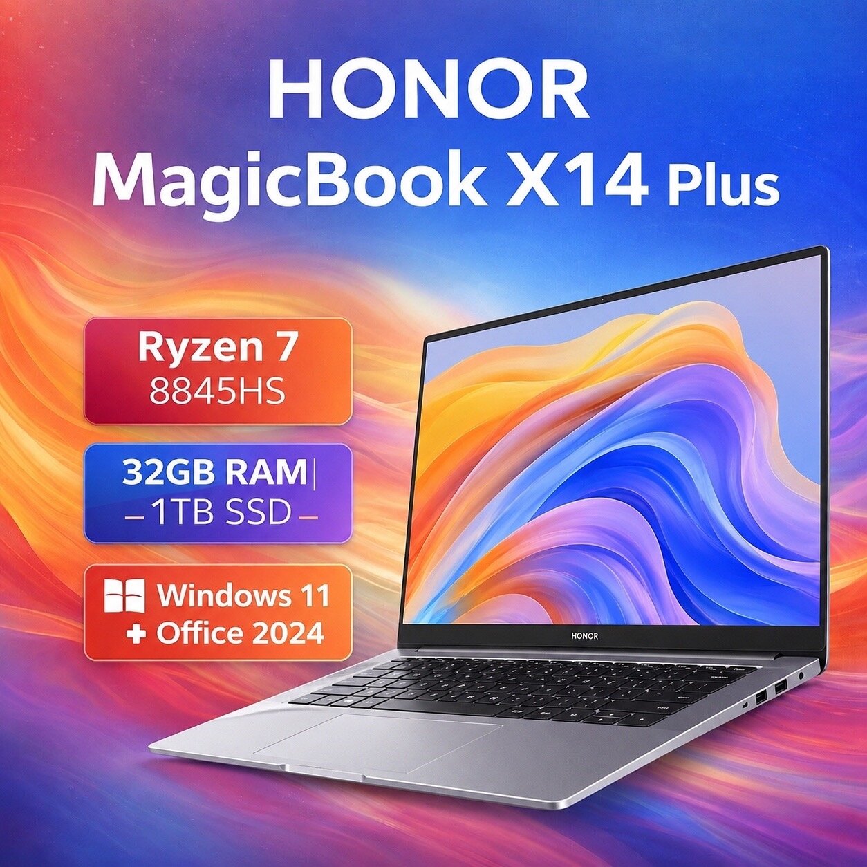 Ноутбук Honor MagicBook X14 Plus 2025 2560х1600, Ryzen 7 8845HS, RAM 32, SSD 1Тб, Windows 11, Русская Клавиатура