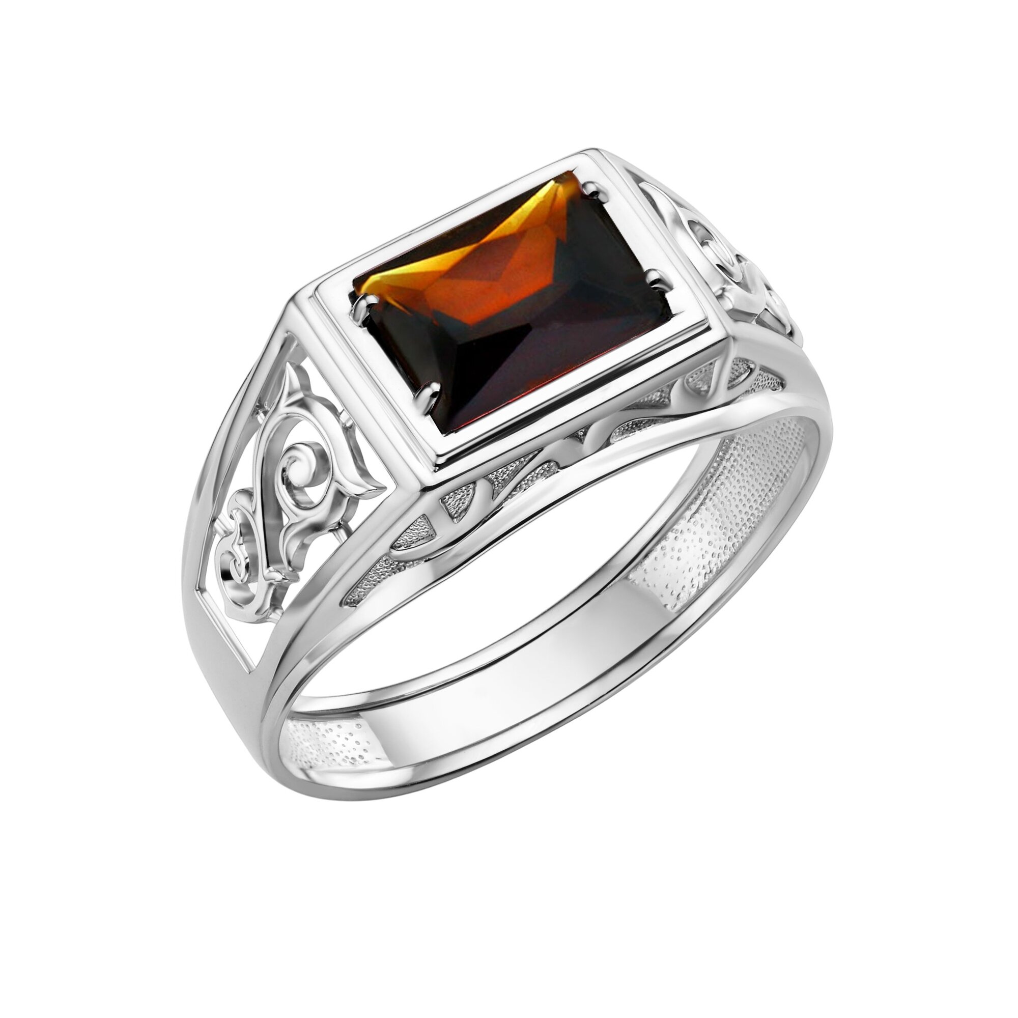 Печатка, серебро, 925 проба, родирование, гранат