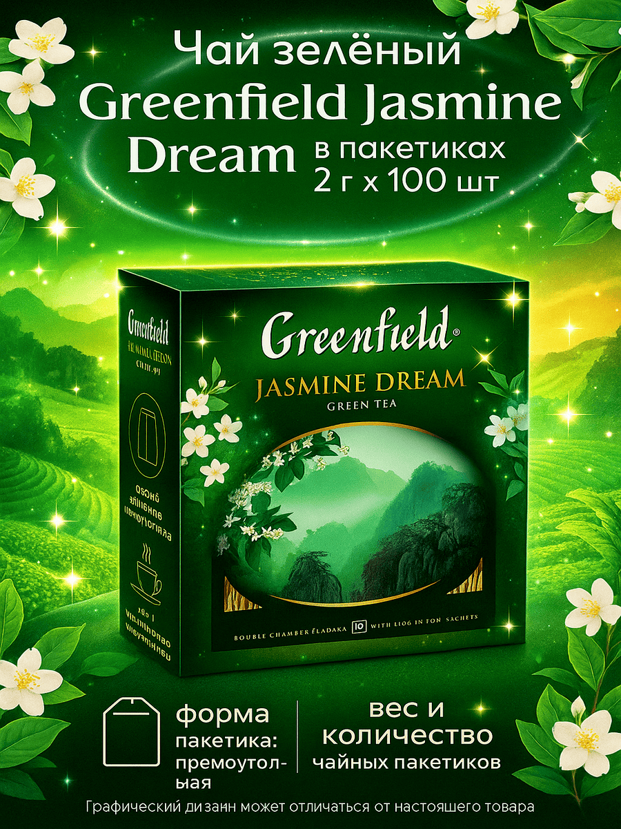 Чай зеленый Greenfield Jasmine Dream в пакетиках 2 г х 100 шт