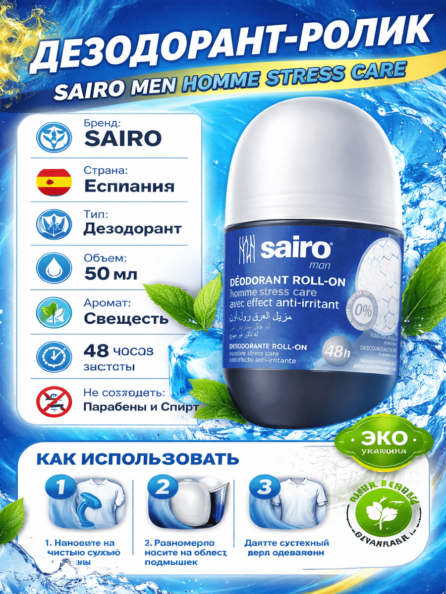 Дезодорант-ролик Sairo Men Homme Stress Care, 50мл
