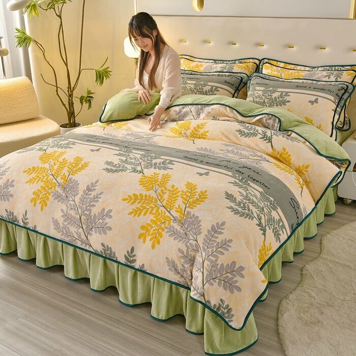 Комплект постельного белья Crystal Home Textiles из утолщенного молочного вельвета, четырехпредметный, двусторонний
