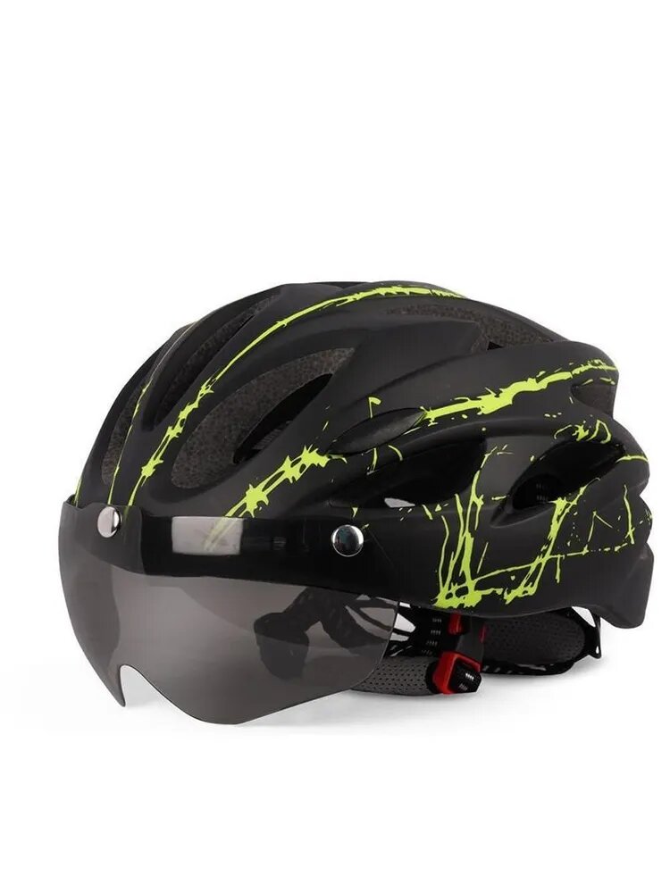 Нашлемник велосипедный Black Green с визором и 18 вентиляционными отверстиями