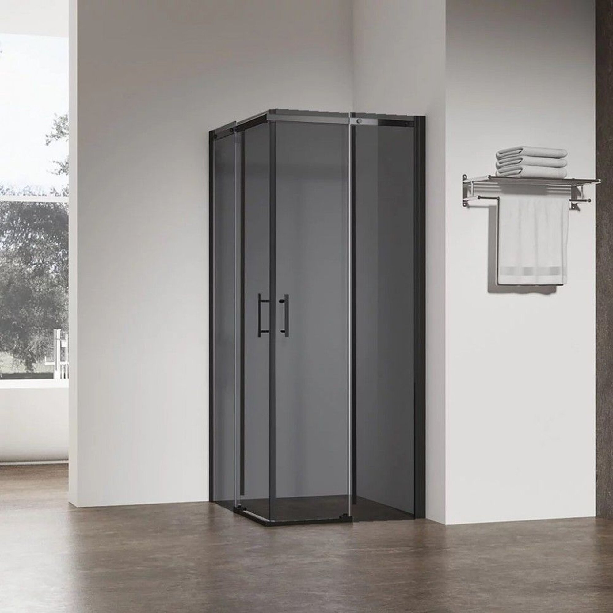 Душевой уголок Veconi Rovigo RV-50B Grey 100х100, стекло тонированное, профиль черный матовый RV50B-100100-05-C8