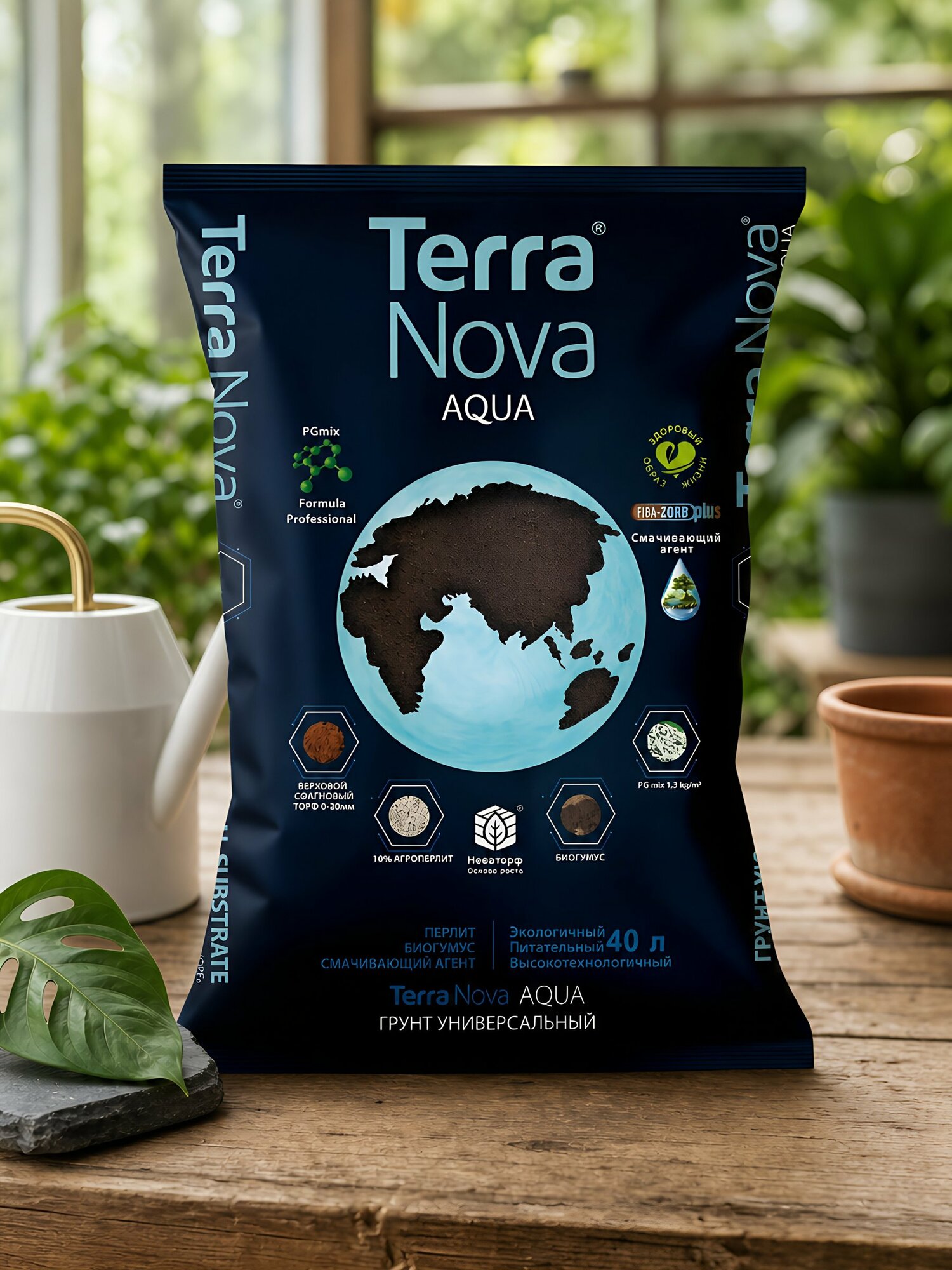 Универсальный грунт Terra Nova Aqua с биогумусом и агроперлитом для сада и огорода, объем 40 литров.
