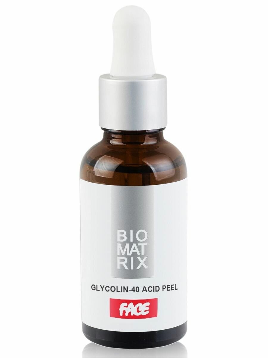 Biomatrix GLYCOLIN-40 Пилинг с гликолевой кислотой 40% Испанияя 30мл, для грубой толстой кожи, от комедон, черных точек, прыщей, постакне, АНА гель