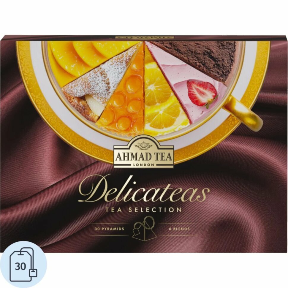 Чай Ahmad Tea Delicateas Ассорти, пирамидки в конвертах, 6 вкусов, 30 пак, 2471160