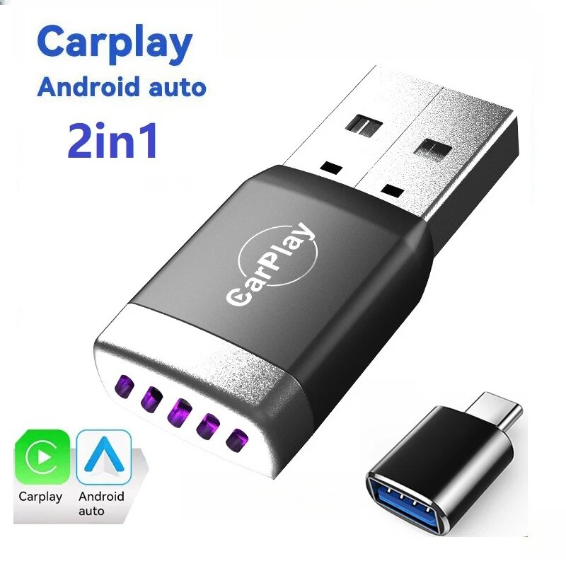 USB адаптер CarPlay Android Auto 2 в 1, черный