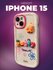 Чехол для iPhone 15 "Спанч Боб", защита от ударов, белый, мультяшный.