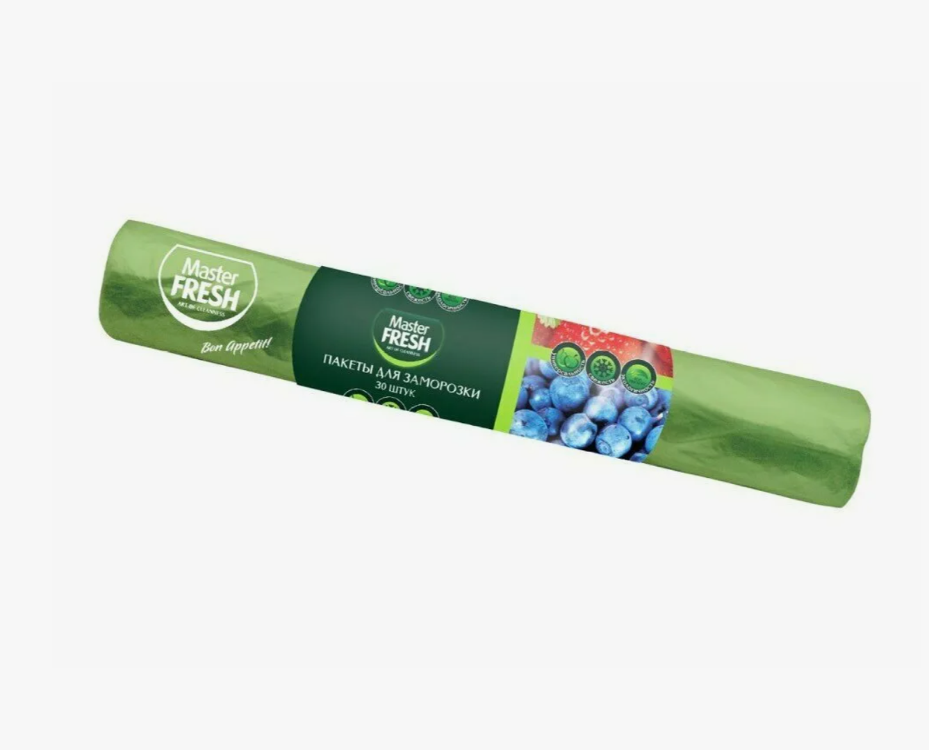 Пакеты для заморозки Master Fresh салатовые с принтом, 30 шт в уп 25х32 см