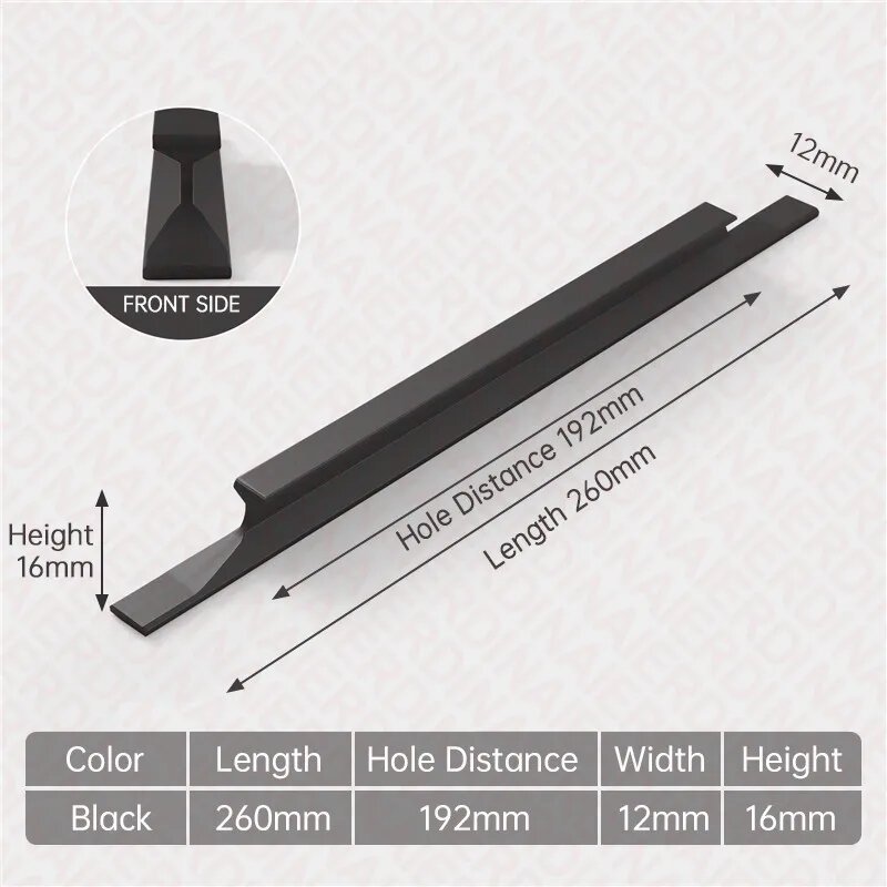 Ручки для шкафов NAIERDI черные, 260mm, 192mm, 12mm, 16mm
