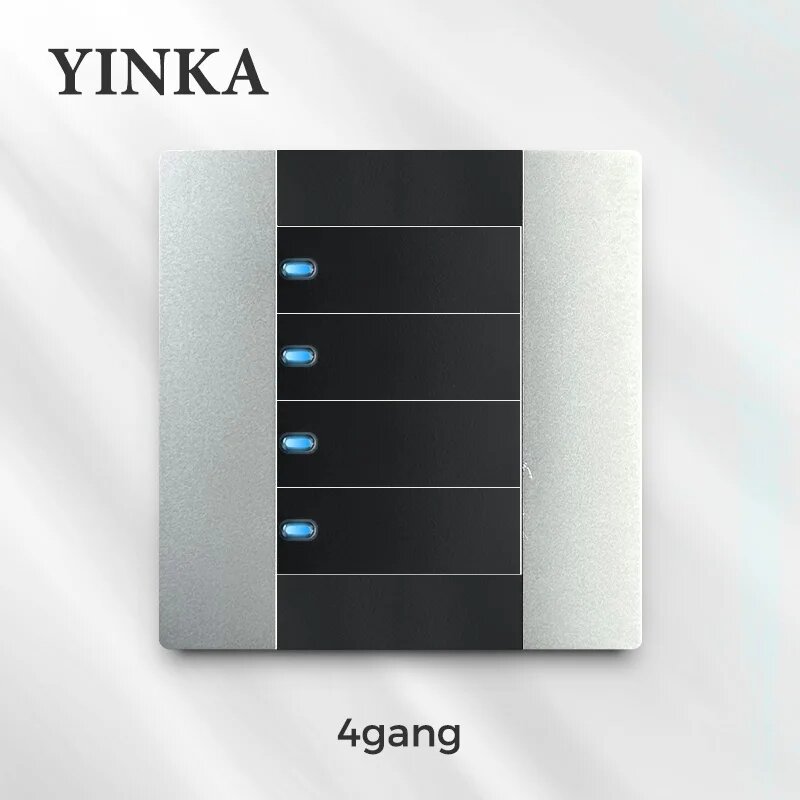 YINKA Самовосстанавливающийся выключатель света 1-4 модуля Sliver 4 Gang, 1 way