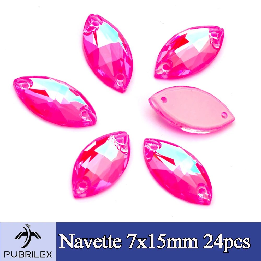 Стразы Navette Electric Pink 7x15mm 24шт