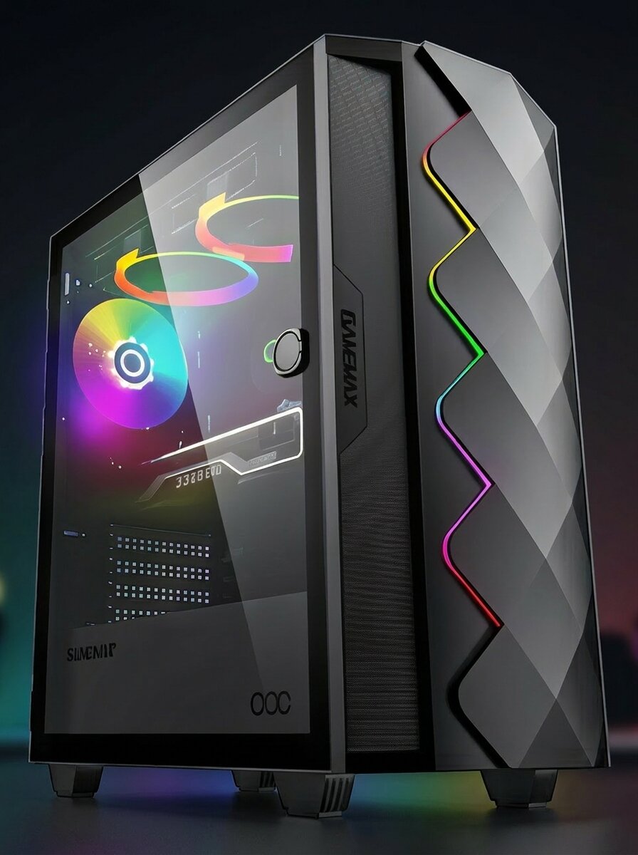 Корпус для ПК GAMEMAX Diamond COC Midi-Tower E-ATX, 2*USB, стекло, 1*120 ARGB, 1*140мм СОС без БП