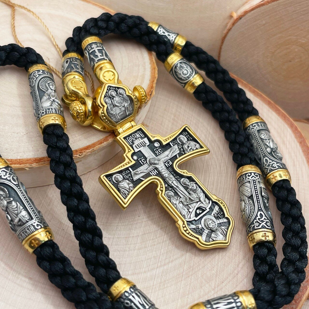 Крестик, серебро, 925 проба, оксидирование, чернение, золочение