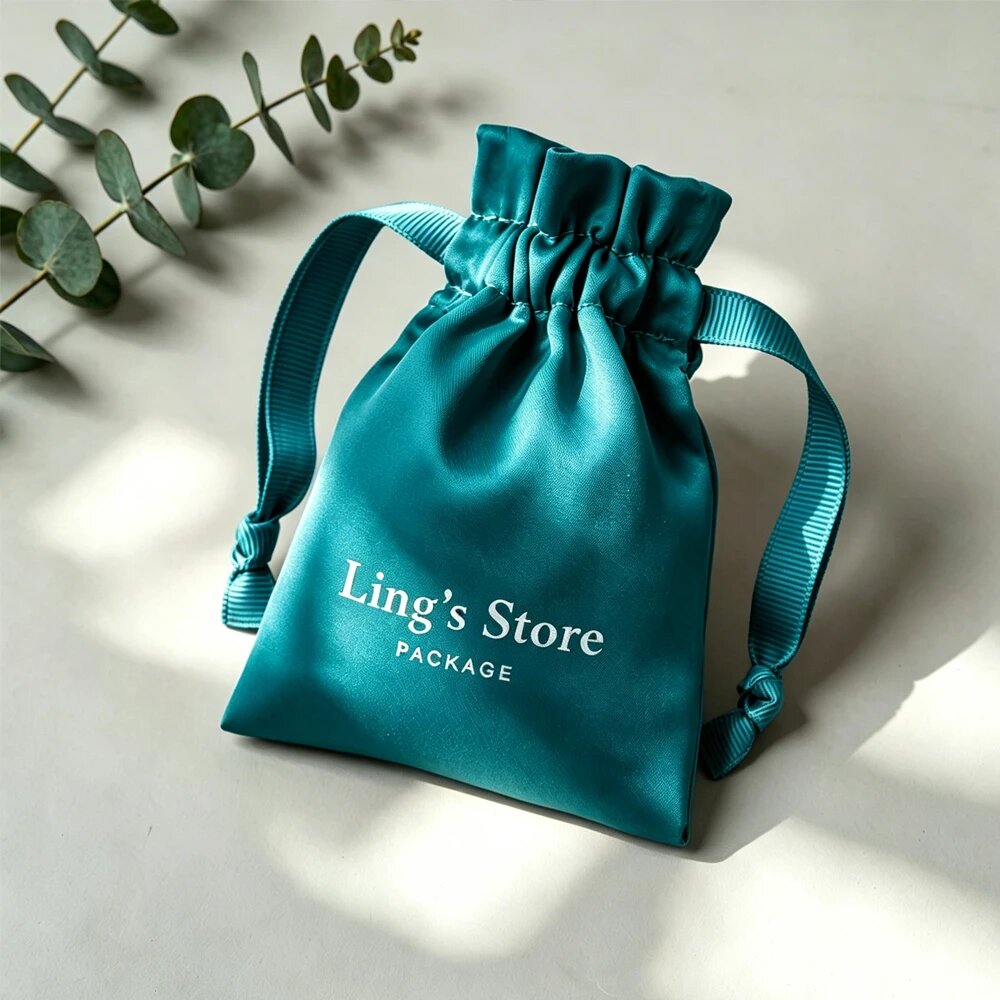 Подарочные мешочки из шелка Weikende 50 шт. Изумрудный, Teal with logo, 9x12cm