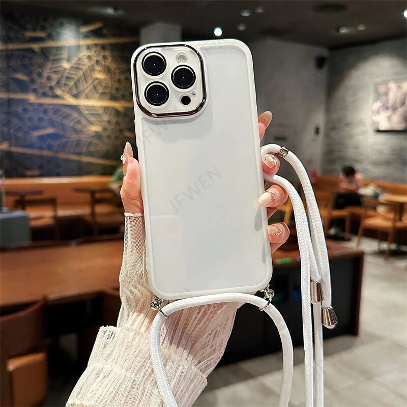 Чехол для телефона с ремешком через плечо для iPhone 16, 16E, 15, Айфон 14 Про Макс, Белый, White