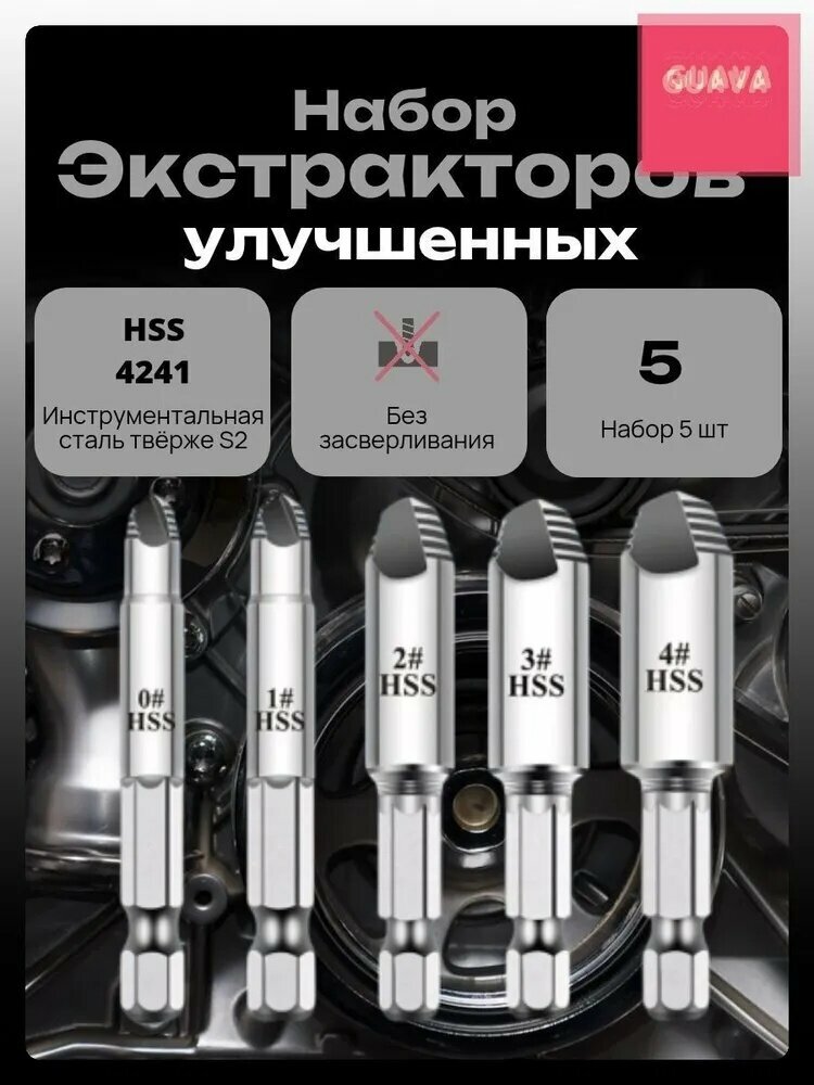 Набор бит экстракторов для выкручивания сорванных шурупов, саморезов