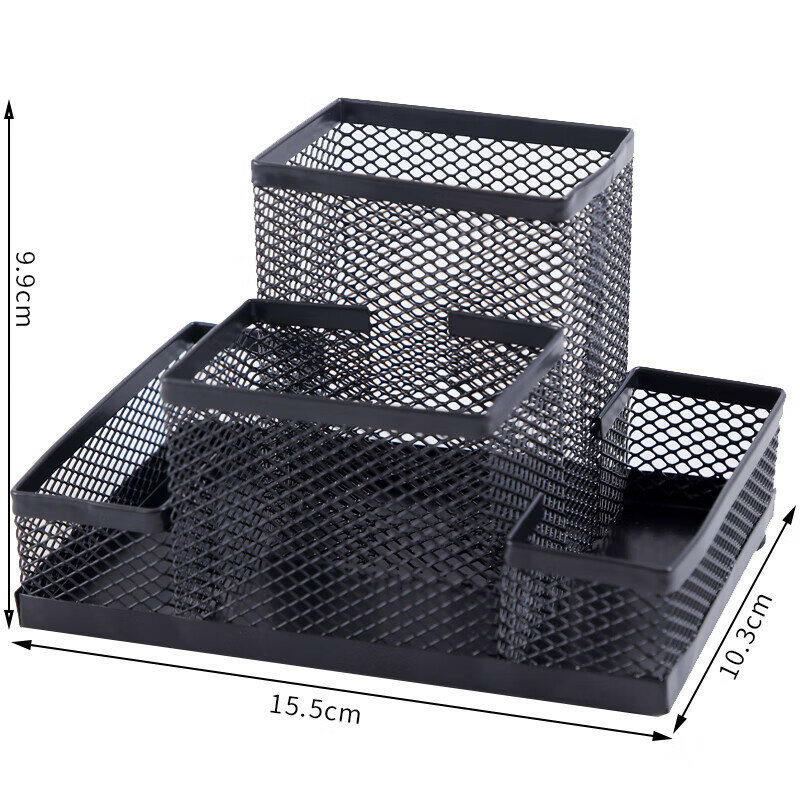 Dile, Stylish 4-Compartment Metal Multi-Functional Mesh Office Storage Organizer Pen Holder, Metal Grid Pen Holder, 2467, Black