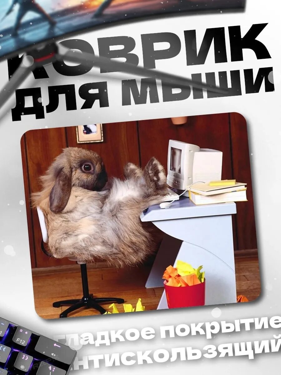 Коврик для мыши Кролик за компьютером