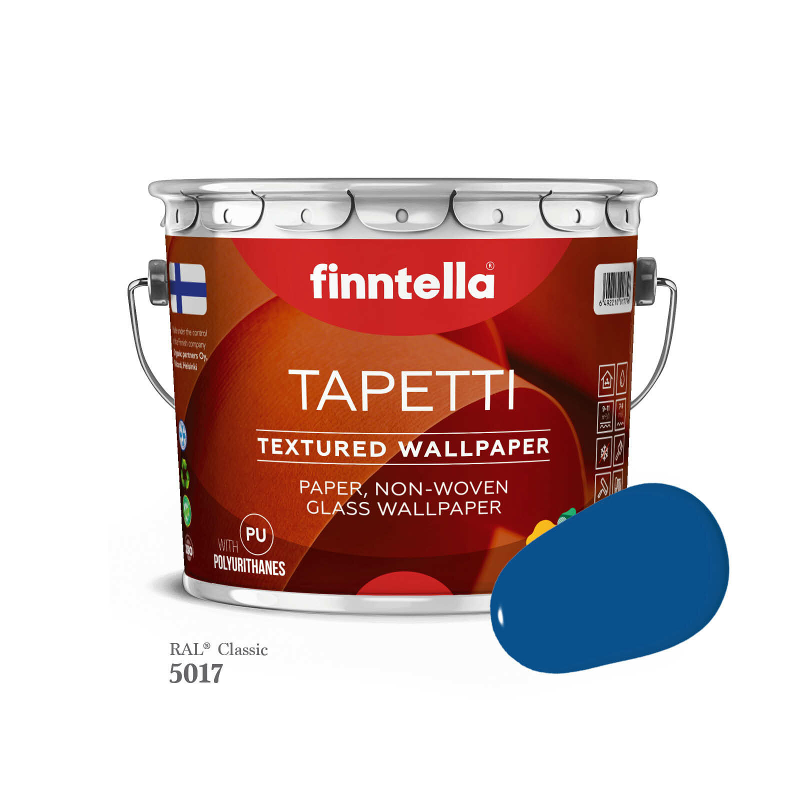Шелковисто-матовая краска для обоев под окраску TAPETTI SILKKI Matta FINNTELLA, Цвет RAL 5017 Транспортный синий (Traffic blue), 2,7л
