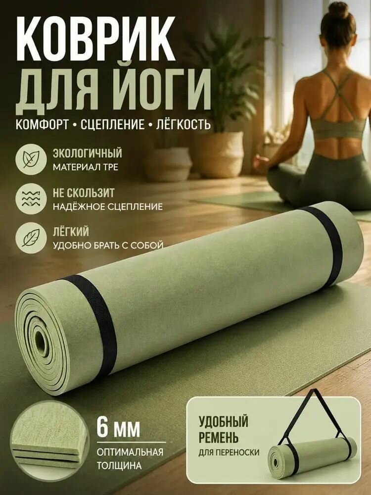 Коврик для фитнеса и йоги нескользящий. Товары для спорта. Набор для пилатеса и растяжки